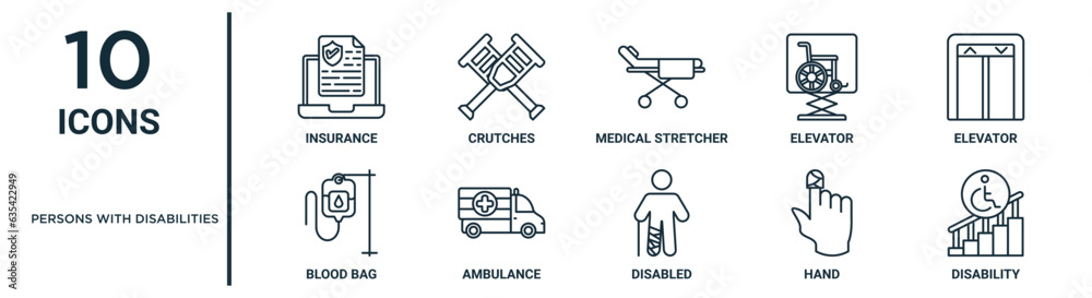 Vetor de persons with disabilities outline icon set such as thin line ...