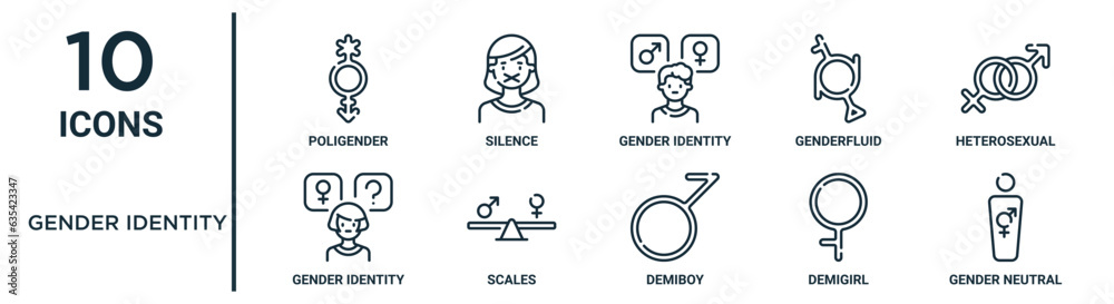 gender identity outline icon set such as thin line poligender, gender ...