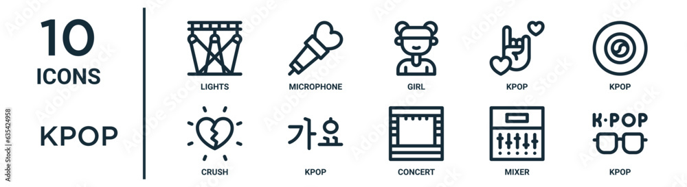 kpop outline icon set such as thin line lights, girl, kpop, kpop, mixer ...