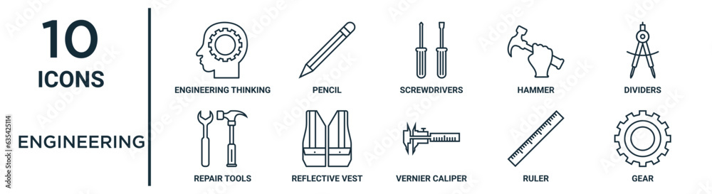 Vetor de engineering outline icon set such as thin line engineering ...