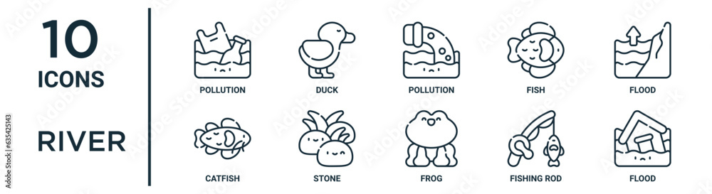 river outline icon set such as thin line pollution, pollution, flood ...