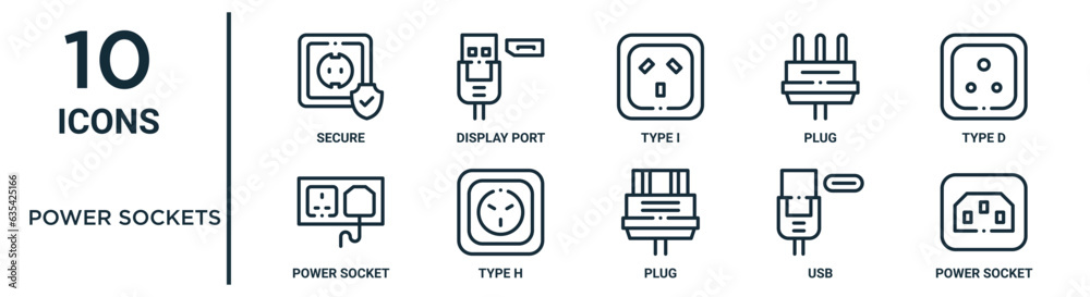 power sockets outline icon set such as thin line secure, type i, type d ...