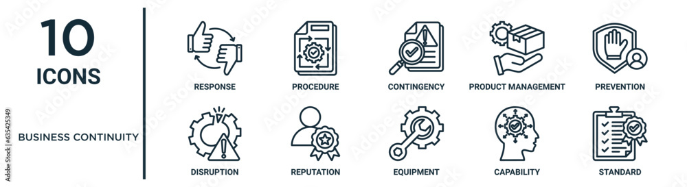 business continuity outline icon set such as thin line response ...