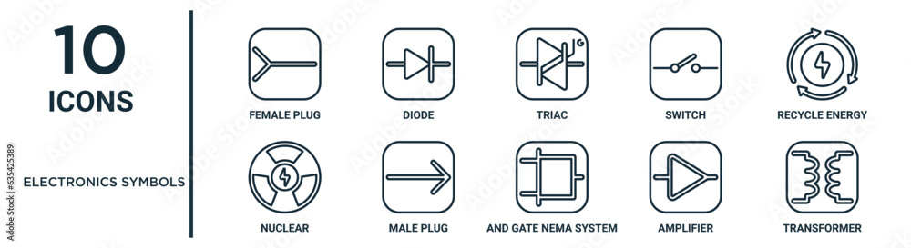 electronics symbols outline icon set such as thin line female plug ...
