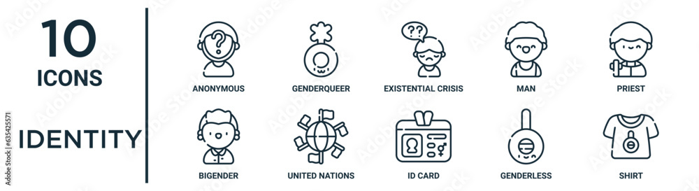 identity outline icon set such as thin line anonymous, existential ...