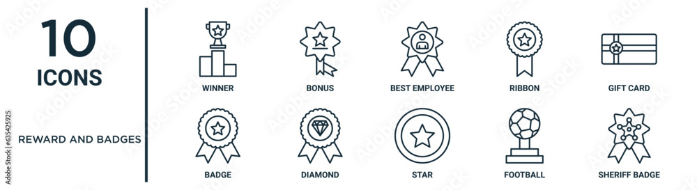 reward and badges outline icon set such as thin line winner, best ...