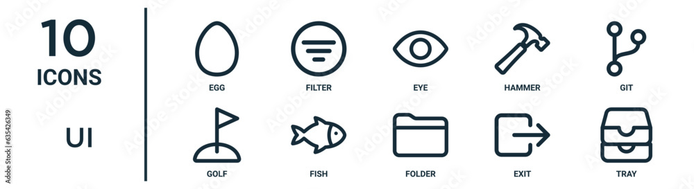 Vetor de ui outline icon set such as thin line egg, eye, git, fish ...