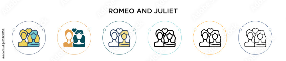 Romeo and juliet icon in filled, thin line, outline and stroke style ...