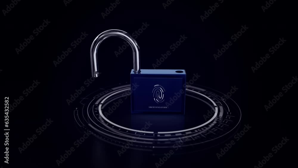 Lock 3D blue cyber security.Fingerprint scanner.Old Lock new technology ...