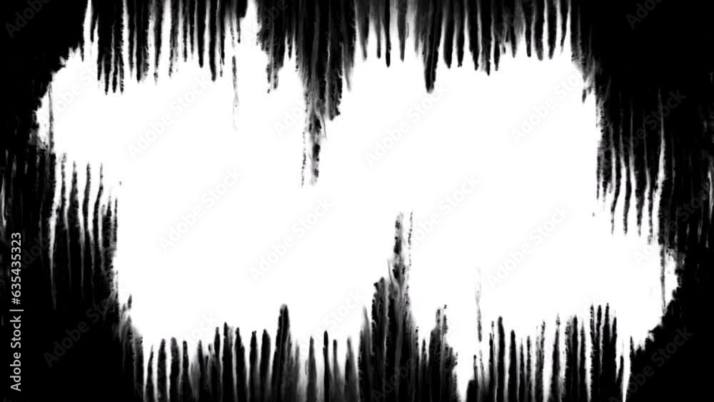 Black ink artistic flow splatter spots spills white paper beautiful ...