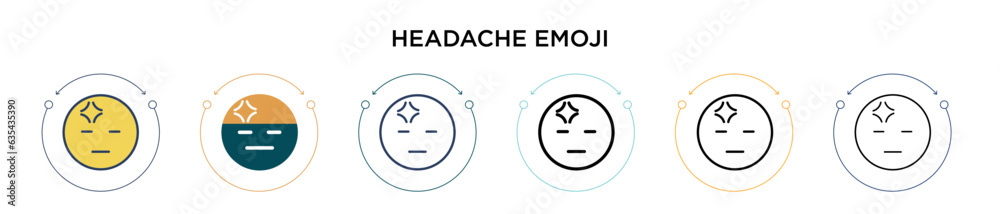 Headache emoji icon in filled, thin line, outline and stroke style ...