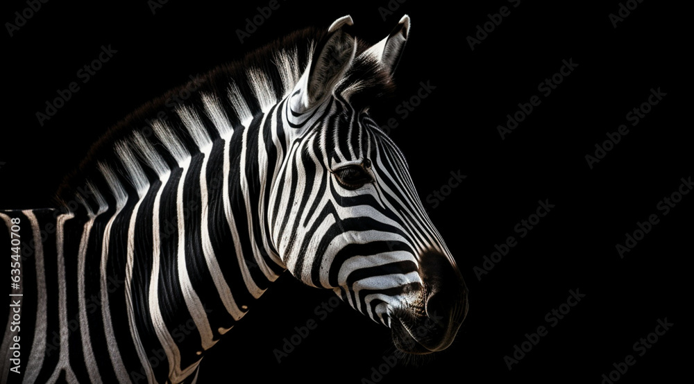 Zebra on a black background, created with Generative AI technology ...