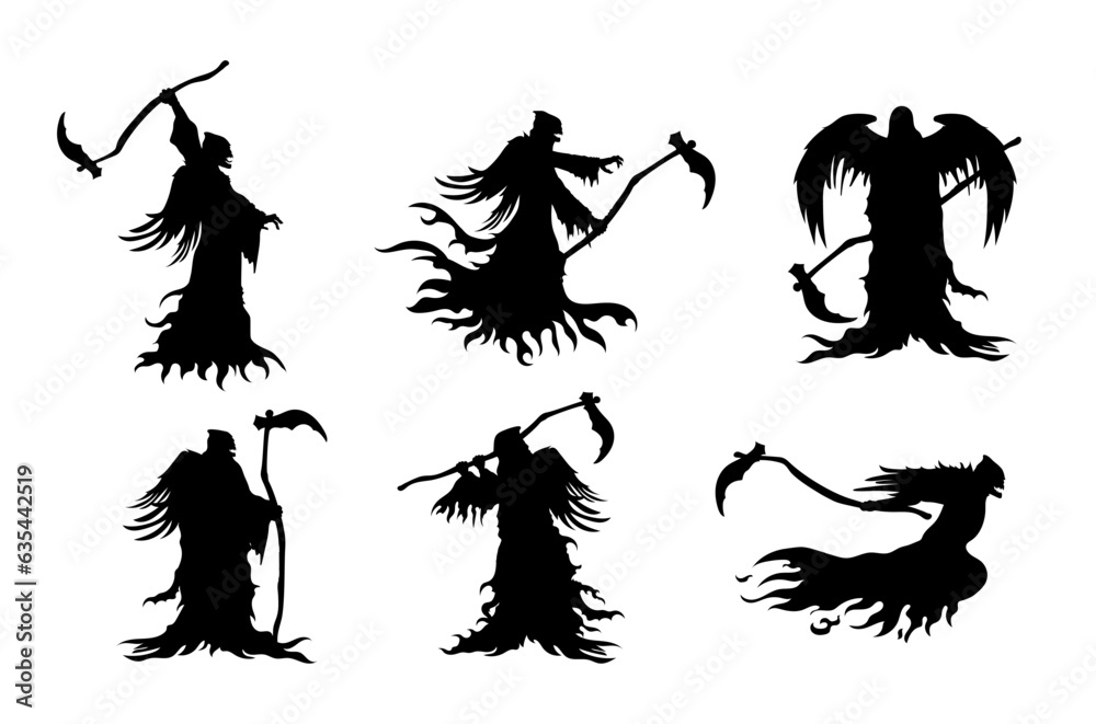 Angel of Death holding sickle with black wing in many actions ...