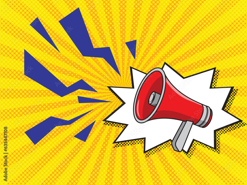 Cartoon red megaphone. Vintage pop art vector illustration Stock Vector ...