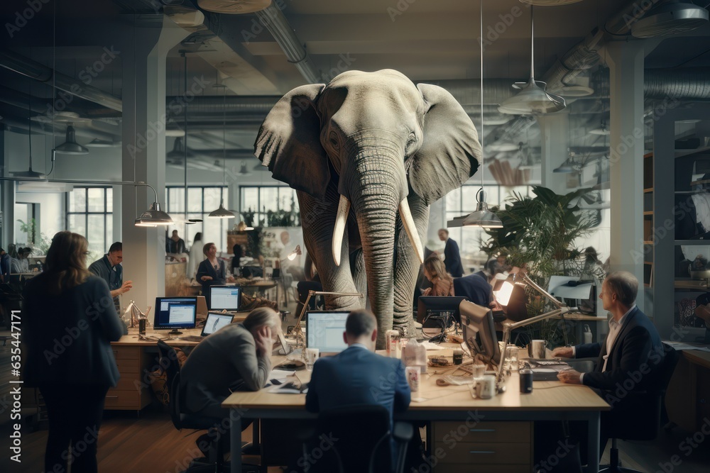 elephant in the room, office scene, AI generative Stock Illustration ...