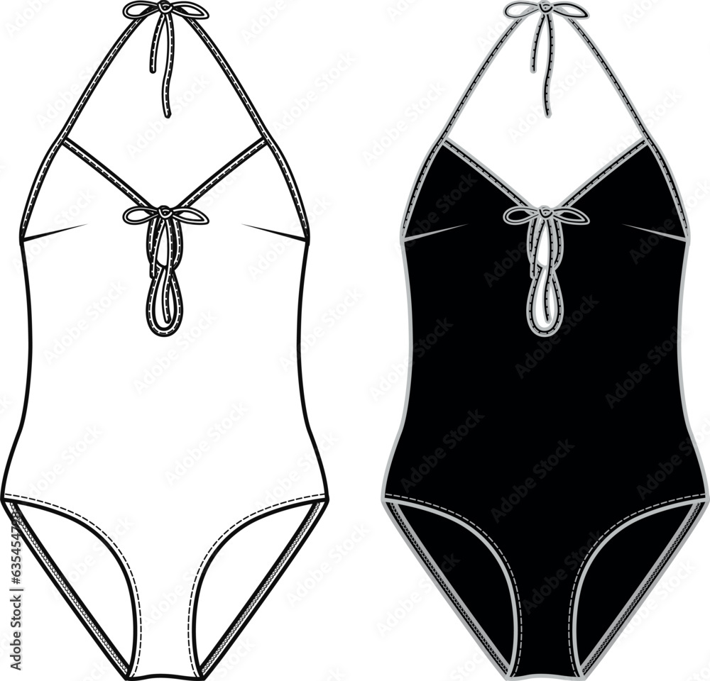 Swimwear Technical Drawings, Fashion Swimwear Sketch vector ...