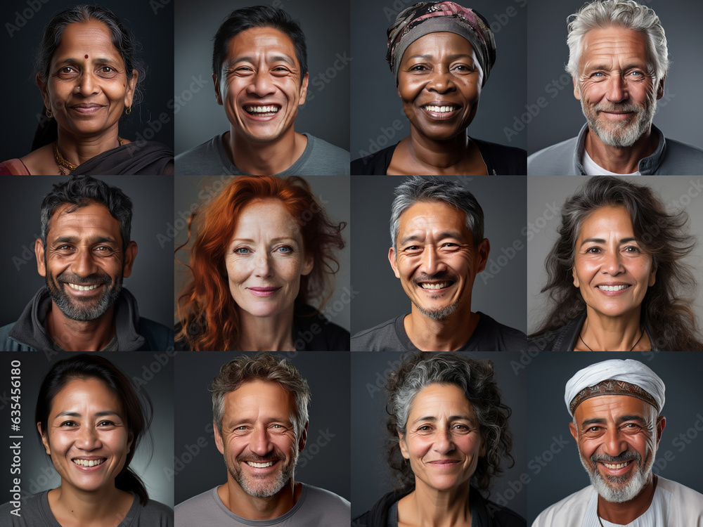 Collage of ethnically different happy people modern portraits, Success ...