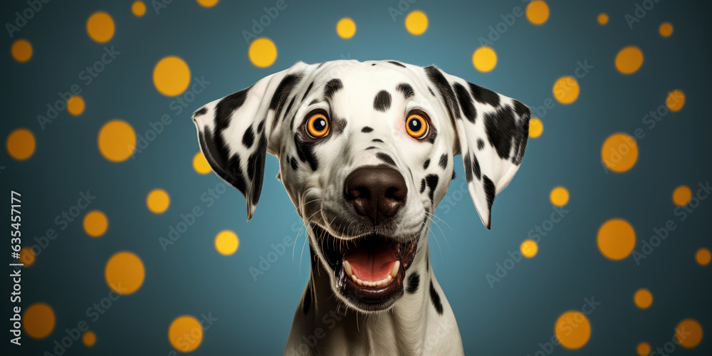 Surprised Dalmatian Dog in Studio Portrait: A dalmatian dog with a ...