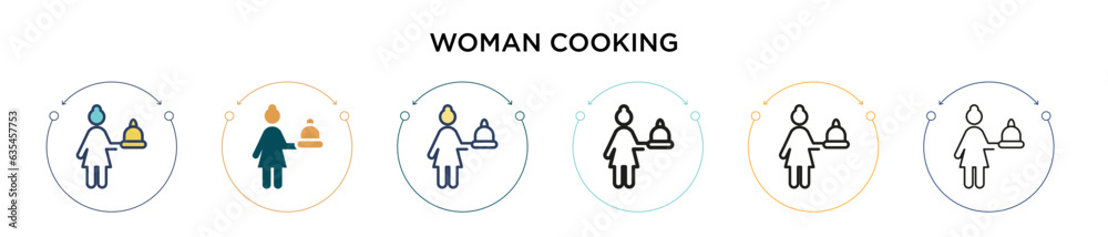 Woman cooking icon in filled, thin line, outline and stroke style ...