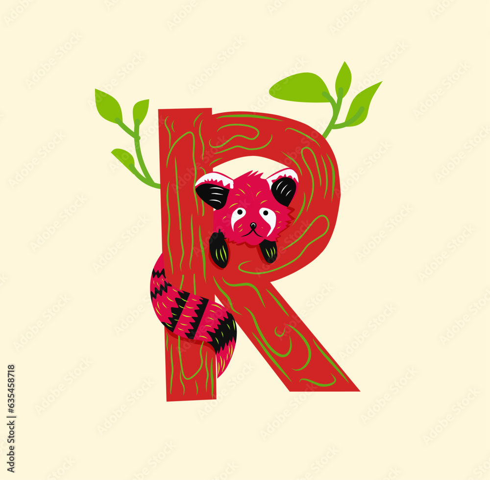 Cute Red Panda Sleeping On a tree Letter r Vector Illustration. Premium ...
