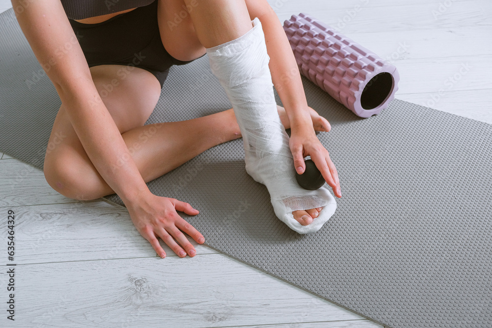 woman leg injury cast restores muscle function rehabilitation mfr ...