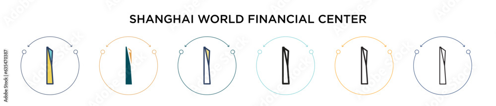 Shanghai world financial center icon in filled, thin line, outline and ...
