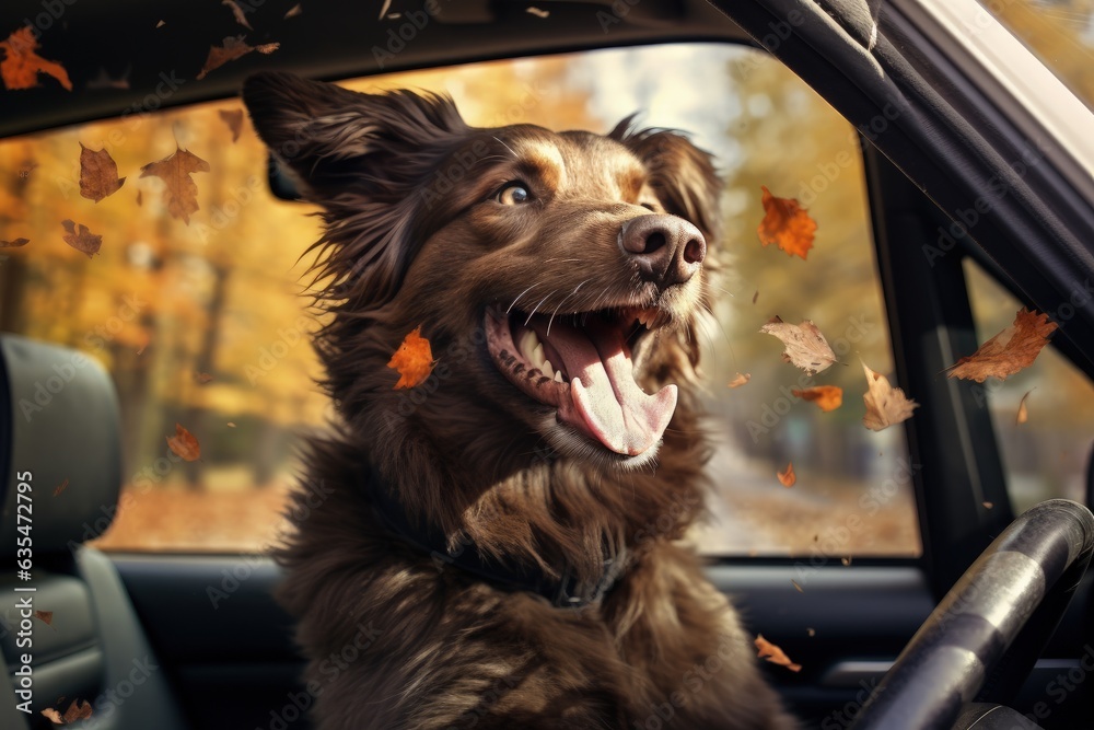 Cute dog illustration in the car, dog life concept. Generative AI Stock ...