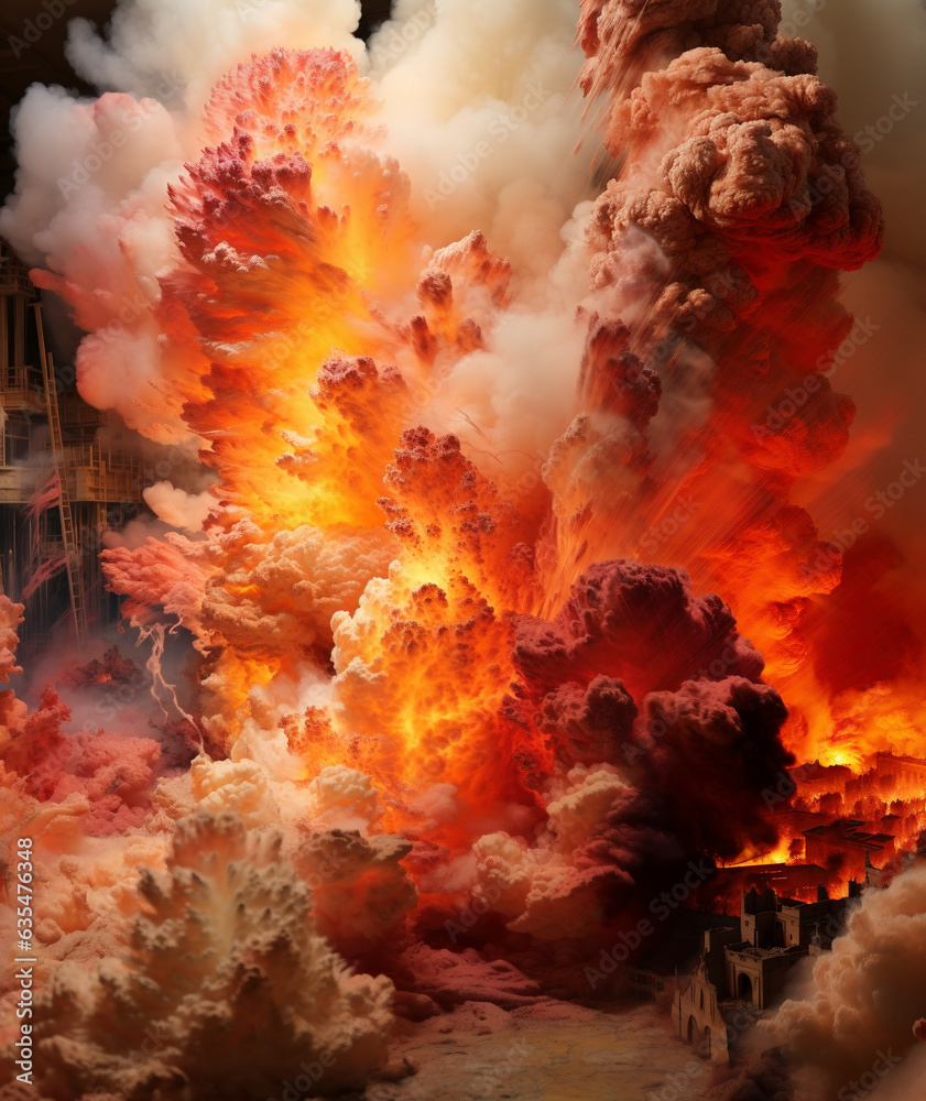 Intense hyperreal scene featuring explosive fire and burning elements ...