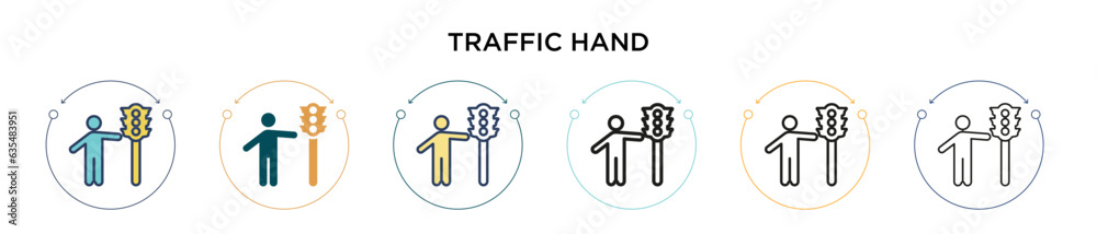 Traffic hand signals icon in filled, thin line, outline and stroke ...