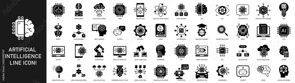 Artificial intelligence icons. Set of brain, robot, ai, head icon Stock ...