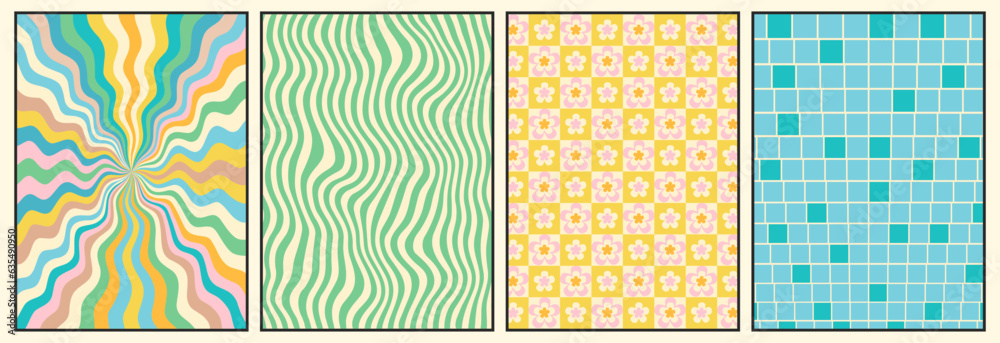 Groovy backgrounds set. Retro groovy texture. 60s and 70s style. Hippie ...