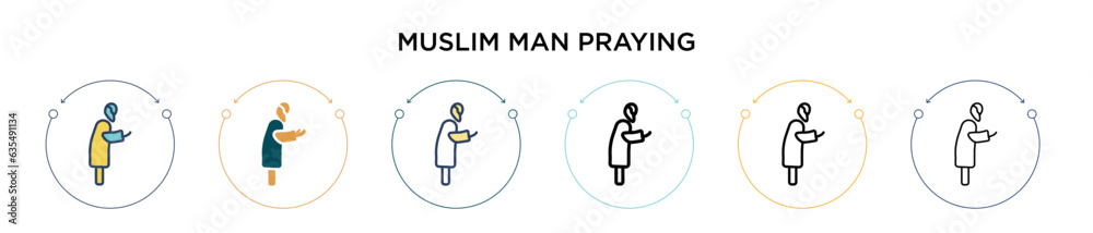 Muslim man praying icon in filled, thin line, outline and stroke style ...