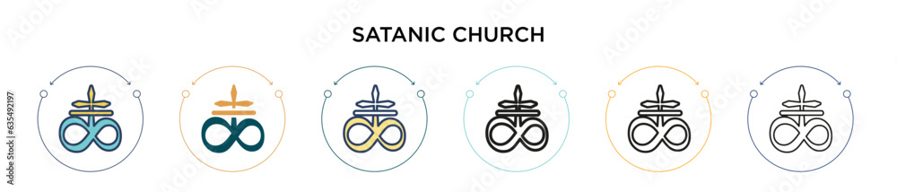 Satanic church icon in filled, thin line, outline and stroke style ...