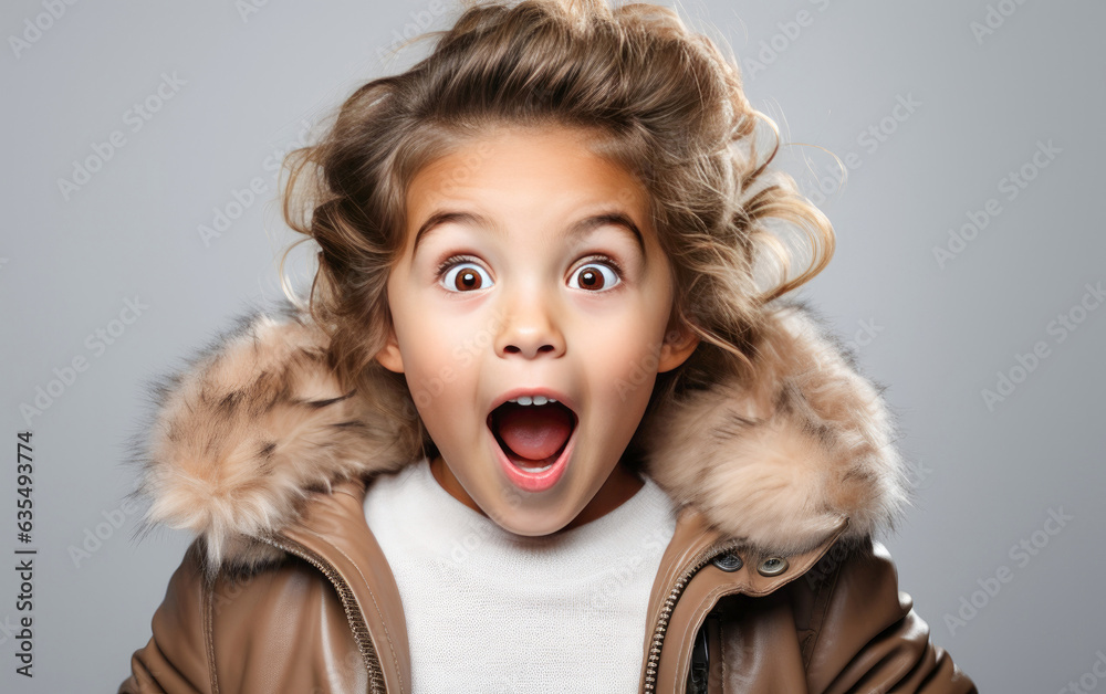 Baby is Surprised and excited, opening eyes and mouth, Bright solid ...