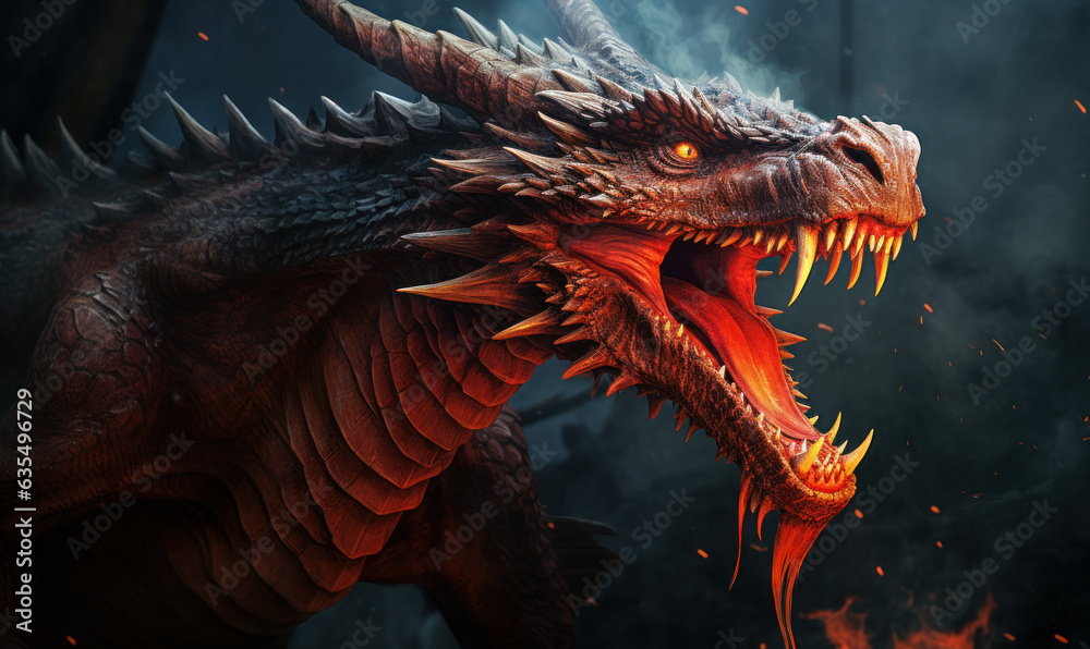 Mythology Creature Portrait: Red Dragon: A portrait of a red dragon, a ...