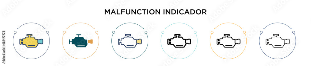 Malfunction indicador icon in filled, thin line, outline and stroke ...