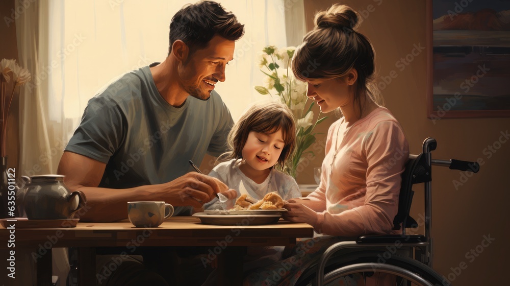 Foto de People with disabilities in a wheelchair perform daily tasks ...