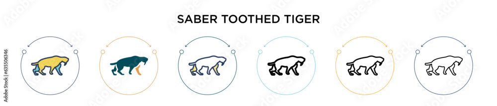 Saber toothed tiger icon in filled, thin line, outline and stroke style ...