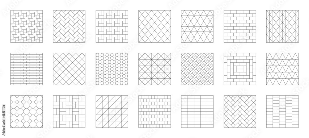 Tiles and paving stones patterns set. Ceramic tile grids for bathroom ...