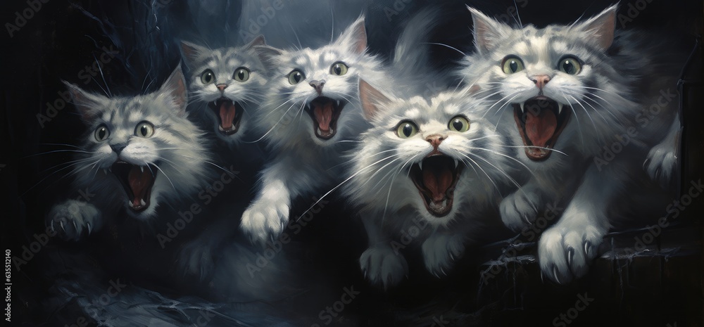 Making marry cats group, Celebrating, Party, assault, feline, attack ...