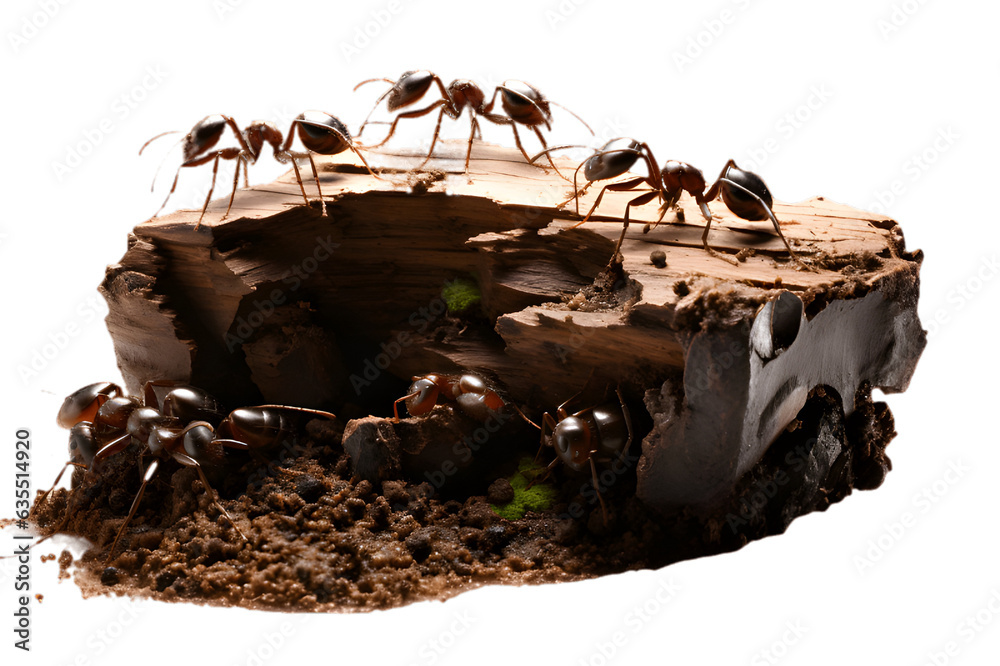 An ant colony in action, with ants busily moving, constructing tunnels ...