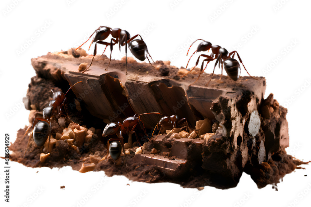 Ant colony in action, with ants busily moving, constructing tunnels ...