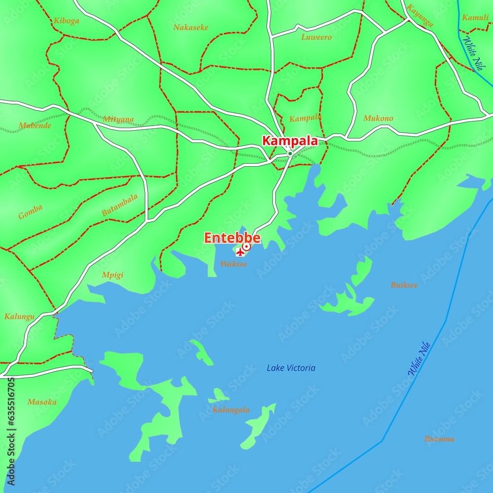 Map of Entebbe City in Uganda Stock Illustration | Adobe Stock