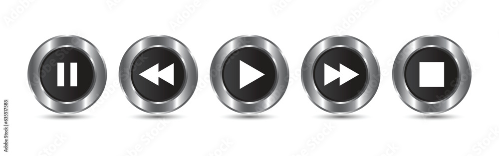 Play, Pause, Next, Previous And Stop Button Set, Multimedia Player Icon ...