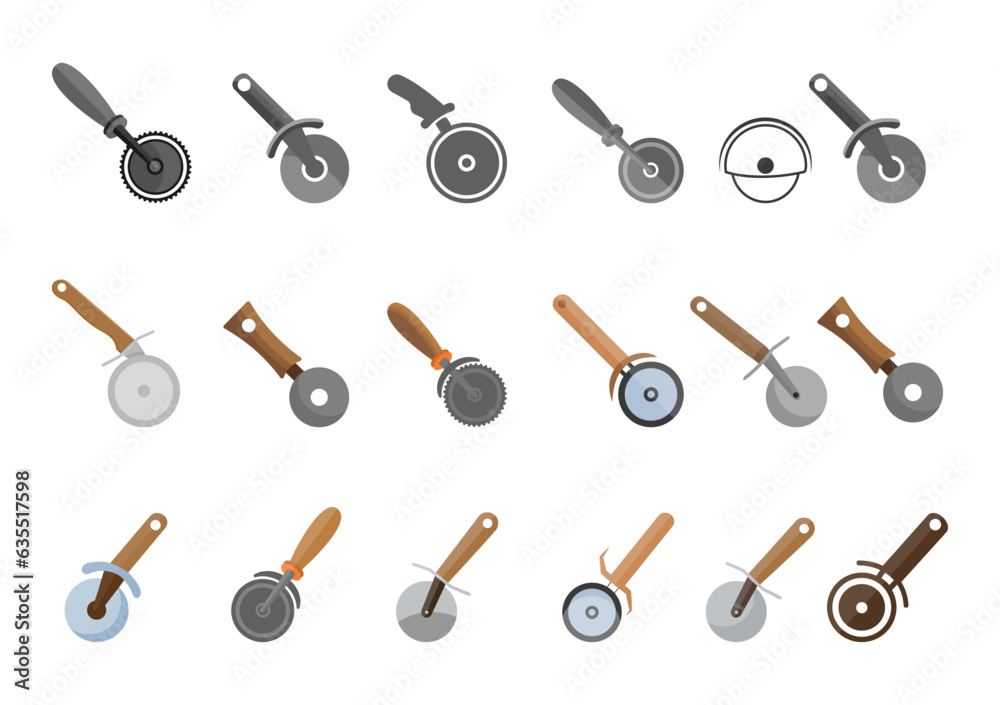 Vetor de Pizza Cutter Vector Illustration Clip Art Collection. Pizza ...