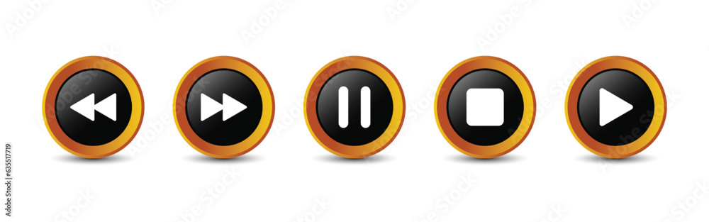 Play, Pause, Next, Previous And Stop Button Set, Multimedia Player Icon ...