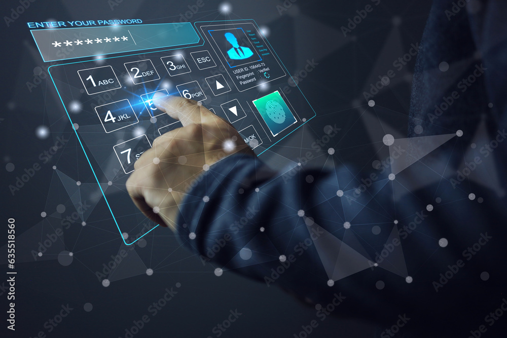 User is entering finger password to authenticate verification identity ...