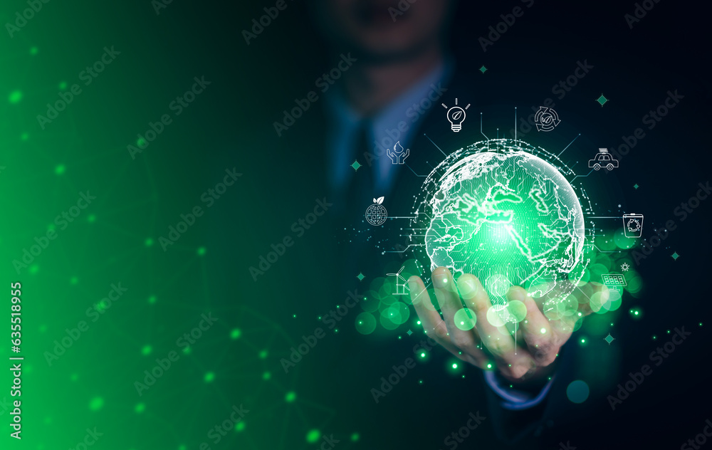 Save the world. Hand of human touch earth. ESG, Environment Social ...