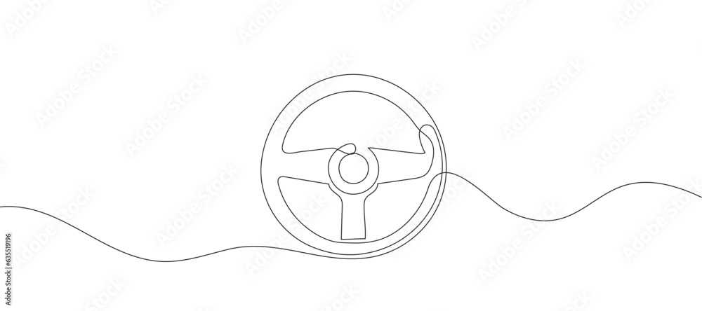 Steering wheel symbol in continuous line drawing style. Abstract ...