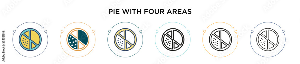 Pie with four areas icon in filled, thin line, outline and stroke style. Vector illustration of ...